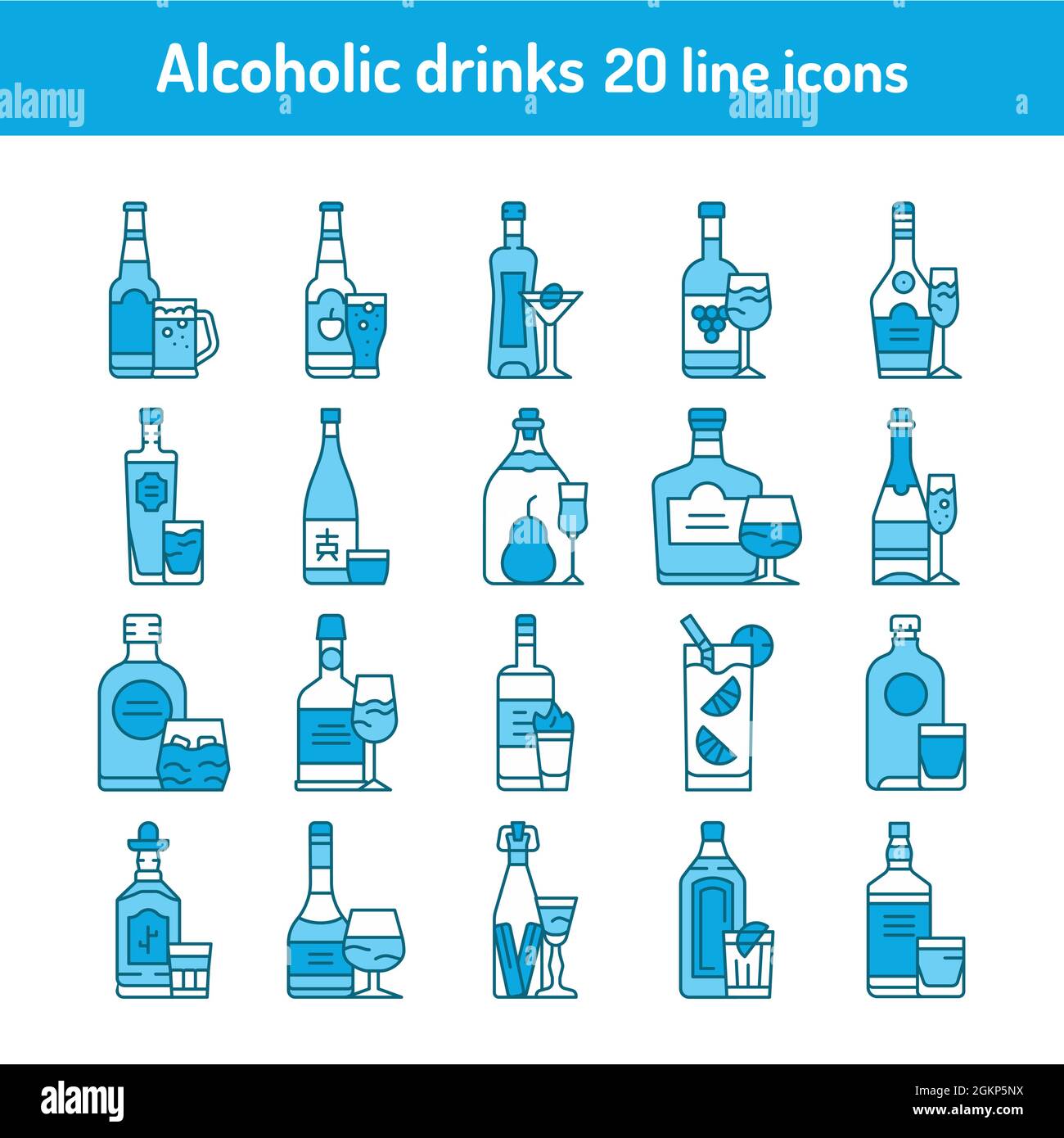Alcoholic drinks color line icons set Stock Vector Image & Art - Alamy