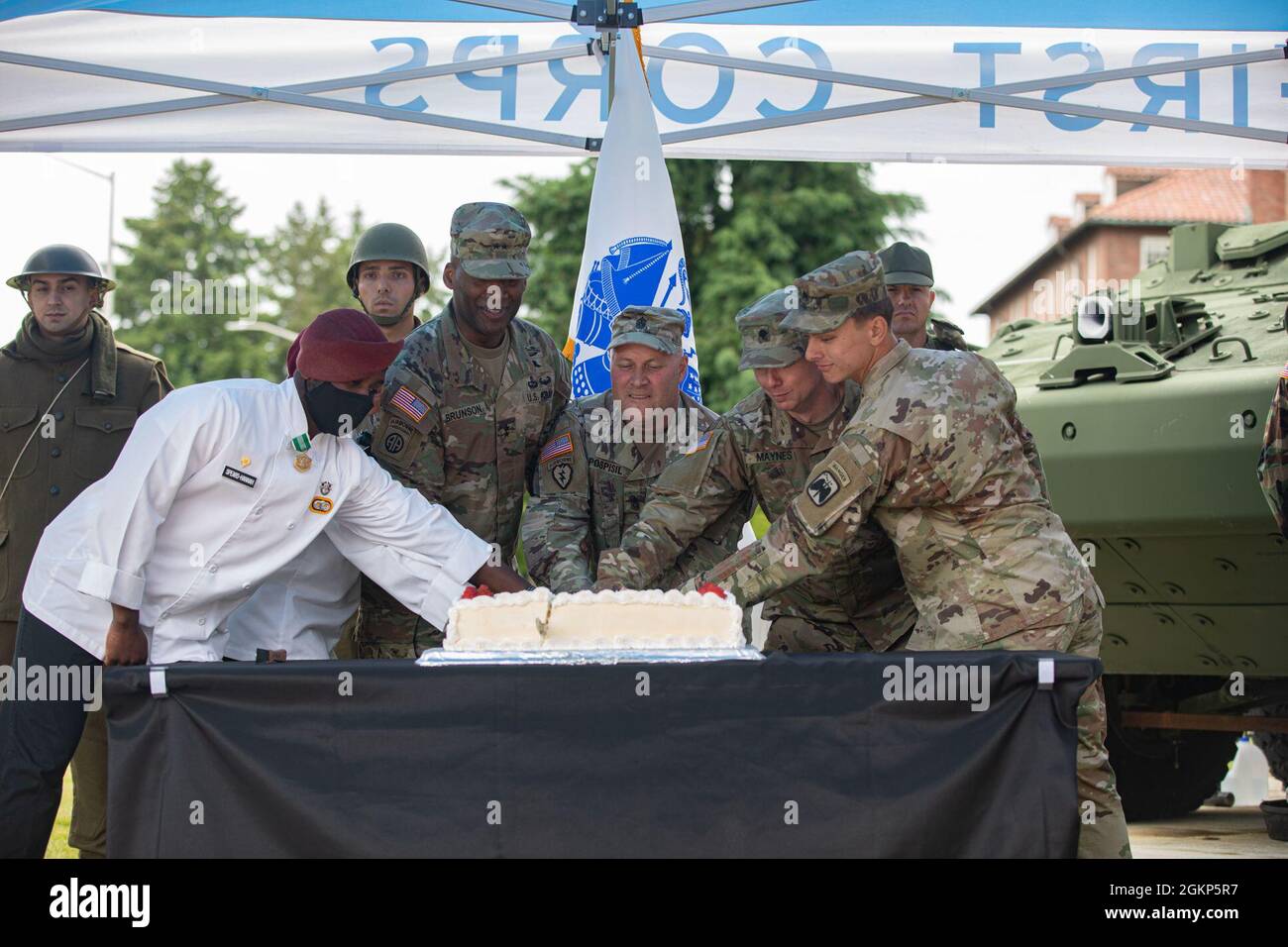 Maj. Gen. Xavier Brunson (center) and Command Sgt. Maj. Shane Pospisil ...