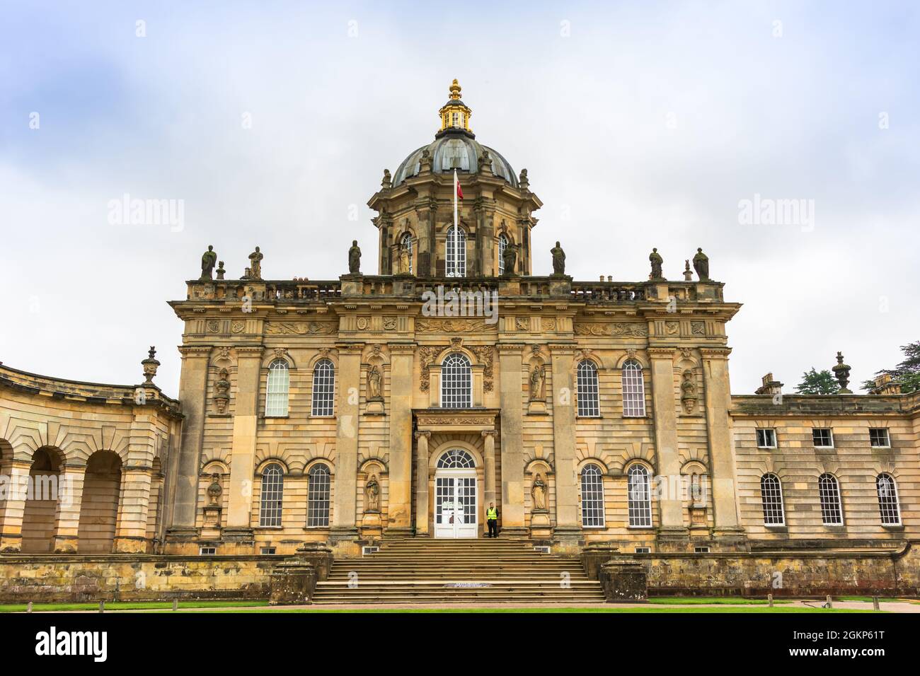 Main entrance to Castle Howard, UK. The facade, with its alternating ...