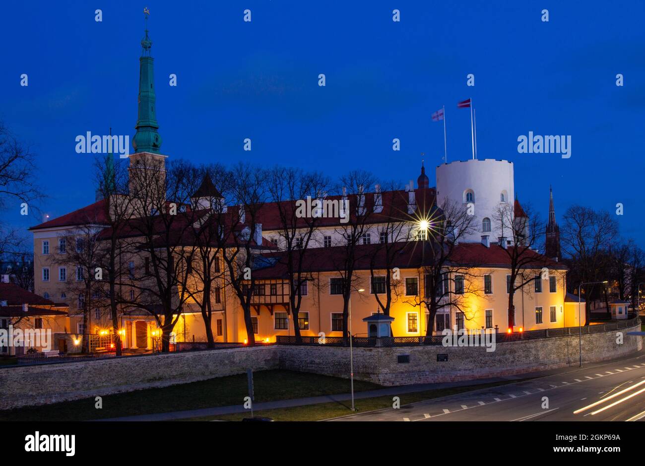 Cityscape to Riga castle is located on the banks of river Daugava, Old ...
