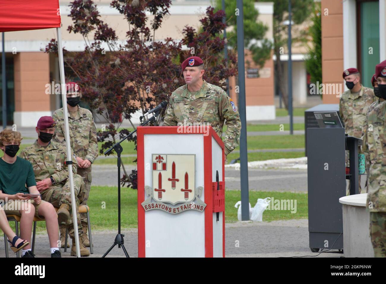 U.S. Army Col. Kenneth J. Burgess, commander of the 173rd Airborne Brigade, provides remarks ...