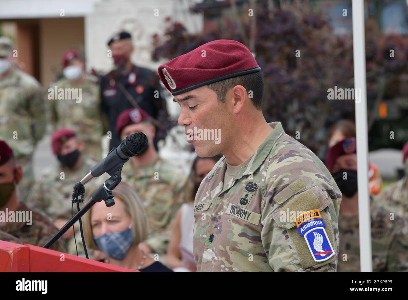 U.S. Army Lt. Col. Sean R. Shields, outgoing commander, 54th Brigade Engineer Battalion, 173rd ...
