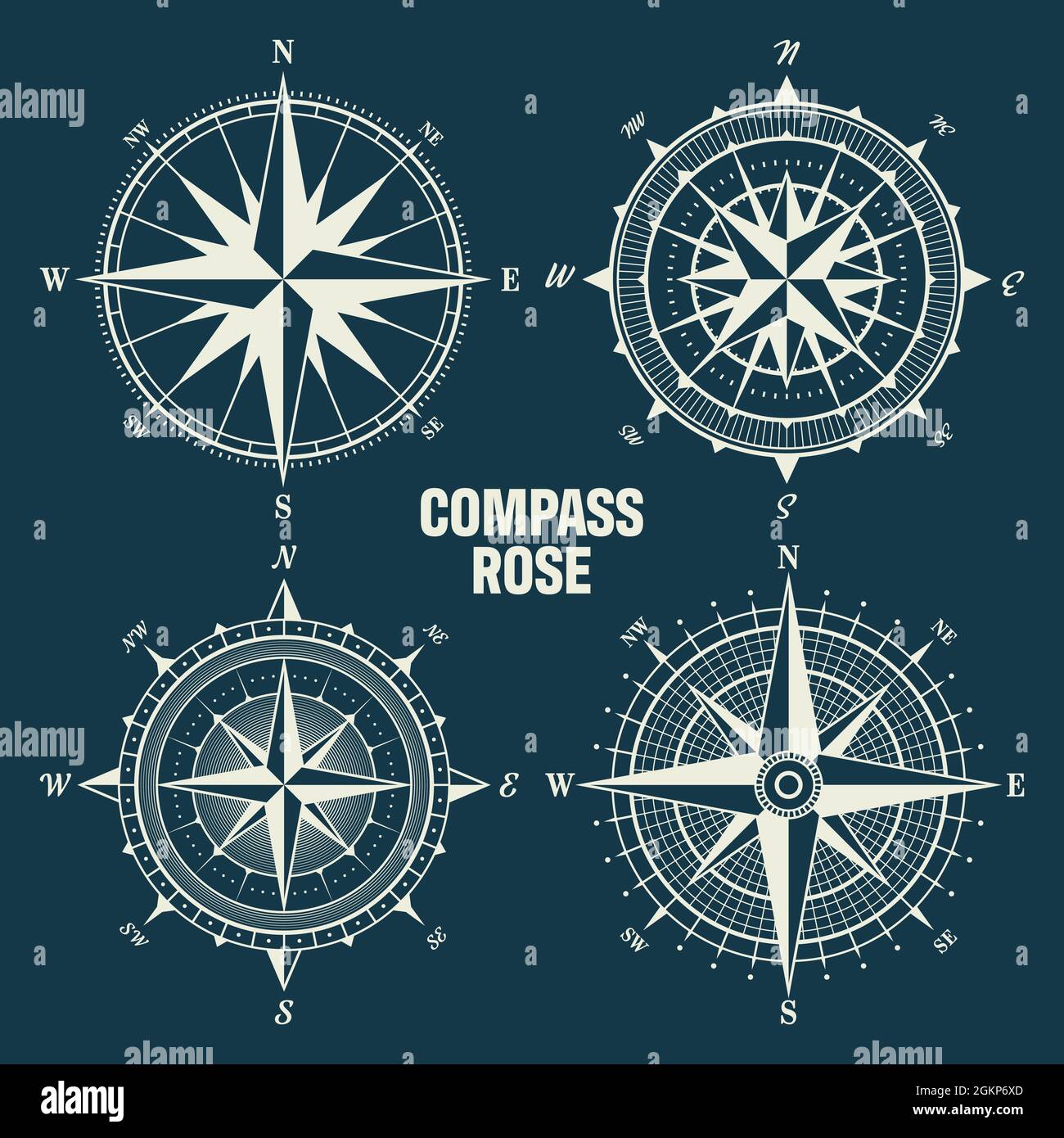 Vintage marine wind rose, nautical chart. Monochrome navigational ...