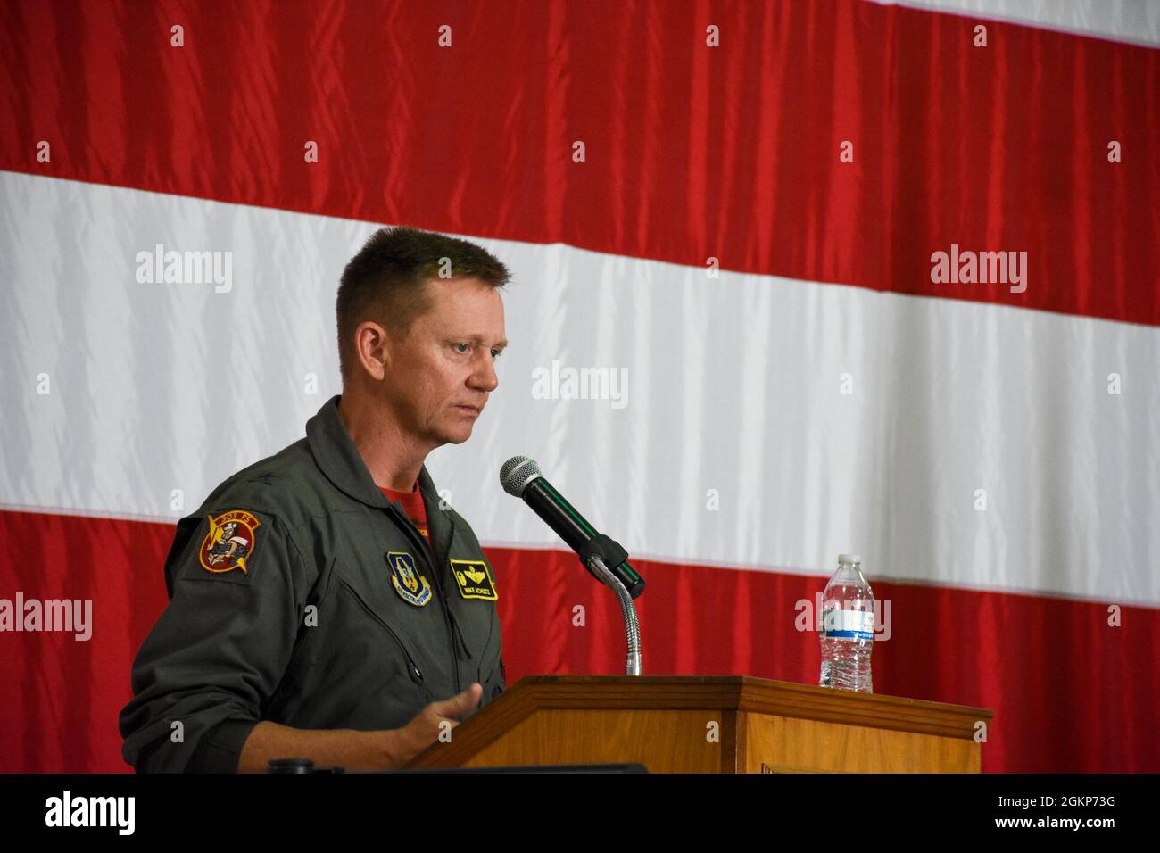 Brig. Gen. Mike Schultz, the 442d Fighter Wing commander, speaks at his ...