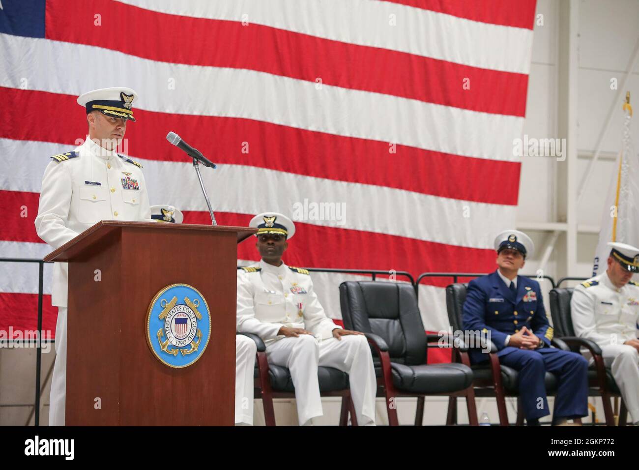 Cmdr. Ryan Matson makes a speech during a change-of-command ceremony ...