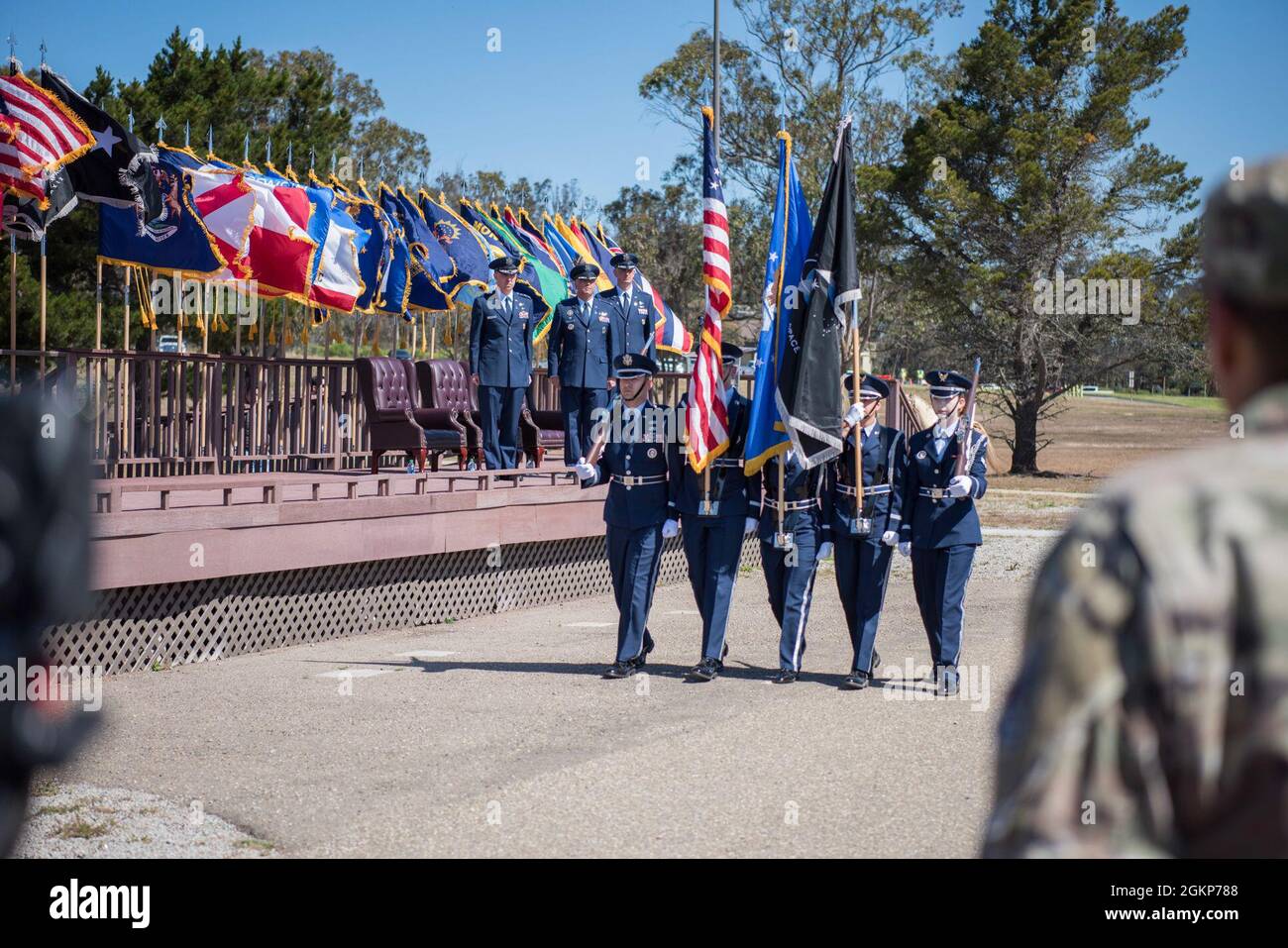 Vandenberg Honor Guard members present the colors during the change of ...