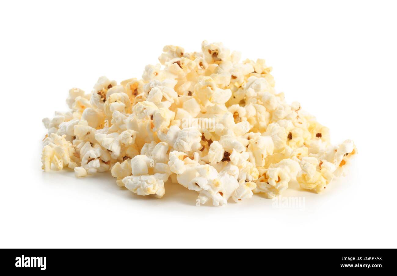 Pile of popcorn on white background Stock Photo - Alamy