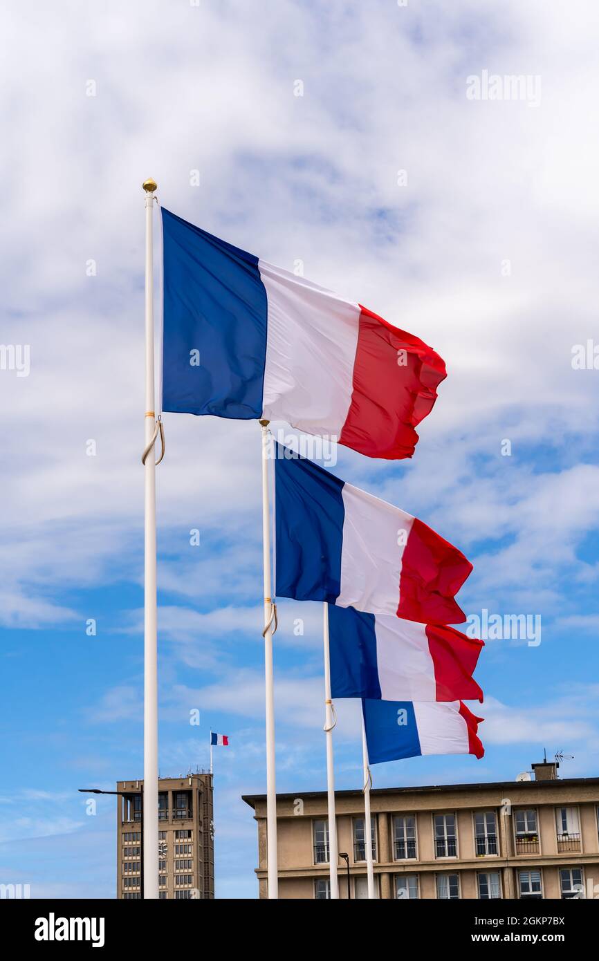 French tricolor flying in town hi-res stock photography and images - Alamy