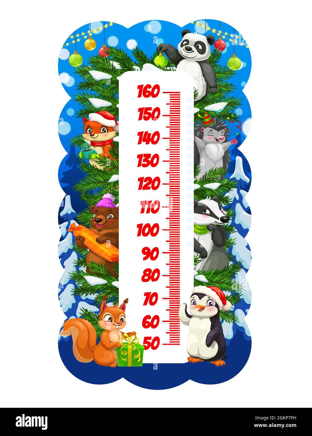 Christmas cartoon funny animals on kids height chart. Children New Year ...