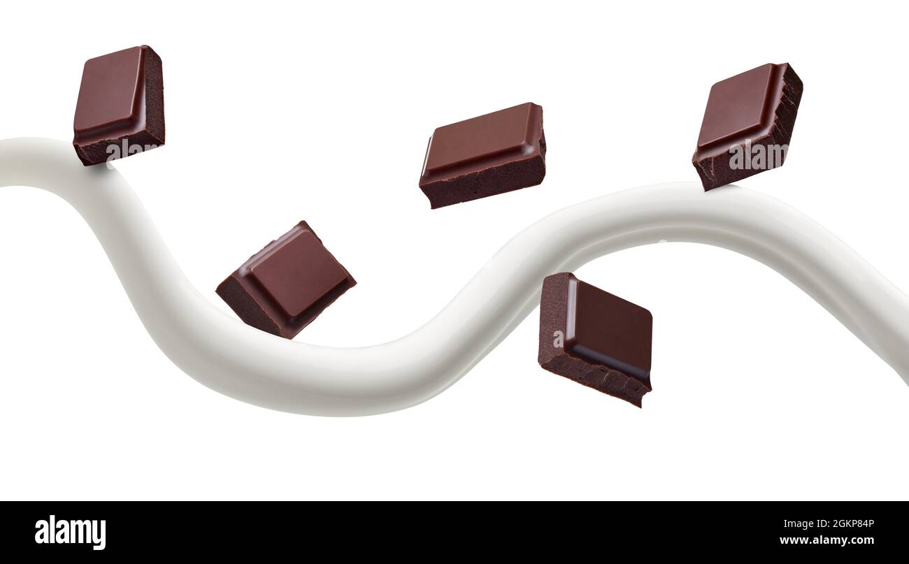 chocolate piece milk splash flow Stock Photo - Alamy