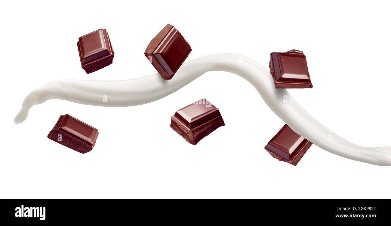 chocolate piece milk splash flow Stock Photo - Alamy