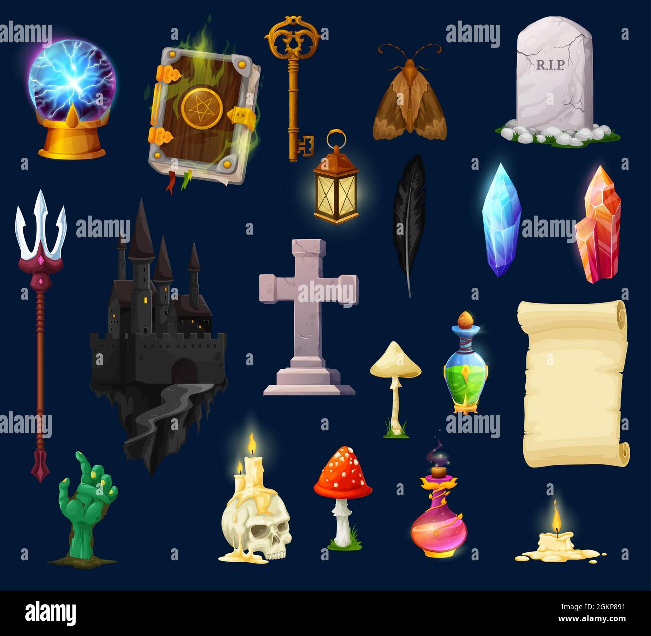 Cartoon Halloween game assets, UI characters and interface icons ...