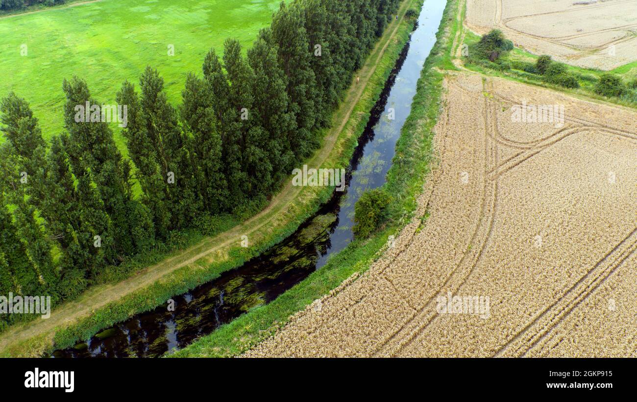 Aerial view of a section of the Little Stour, near Plucks Gutter, Kent ...