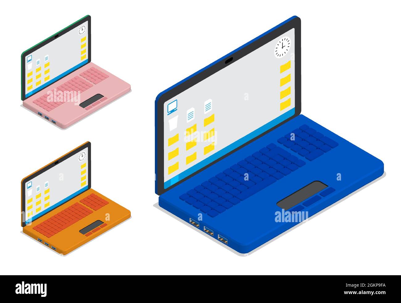 isometric open portable laptop with Desktop. Modern technology. Modern ...