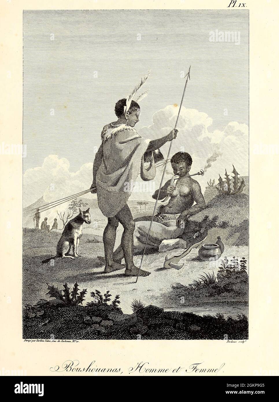 Booshuana Man and Woman from the book Voyage à la Cochinchine par les iles de Madère, de ...