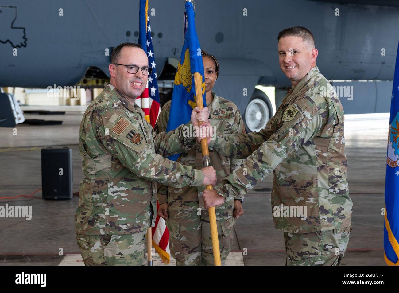 Maj. Travis Mongeon, right, incoming 2nd Maintenance Squadron commander ...