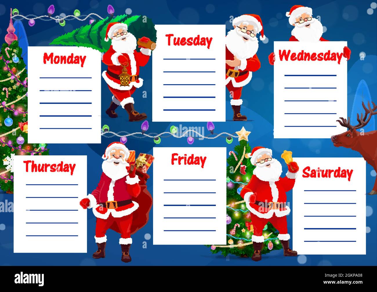 School education timetable or schedule with cartoon vector Santa ...