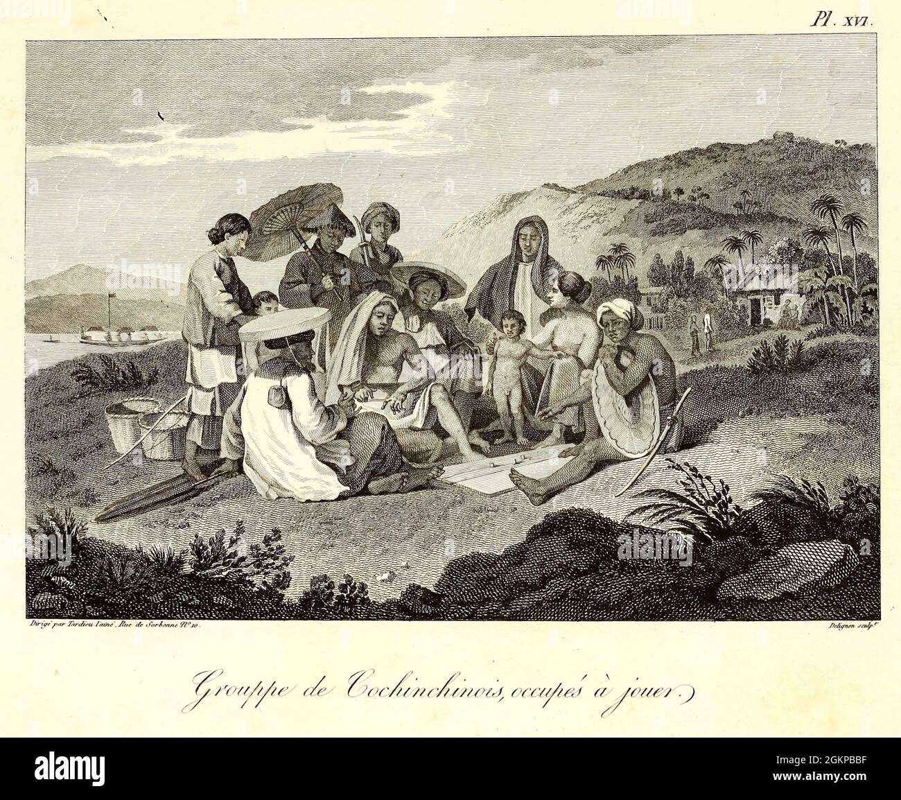 Group of Cochinchinese at play from the book Voyage à la Cochinchine par les iles de Madère, de ...
