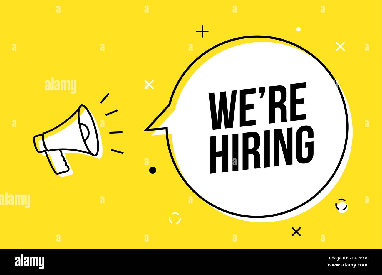 Vector hire job banner hand holding megaphone design. Hiring background ...