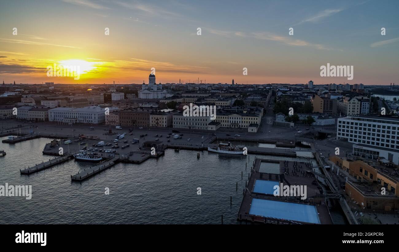 Helsinki south harbor, summer sunset Stock Photo - Alamy