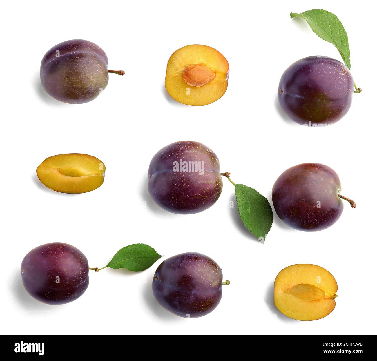 Fresh ripe plums on white background Stock Photo - Alamy