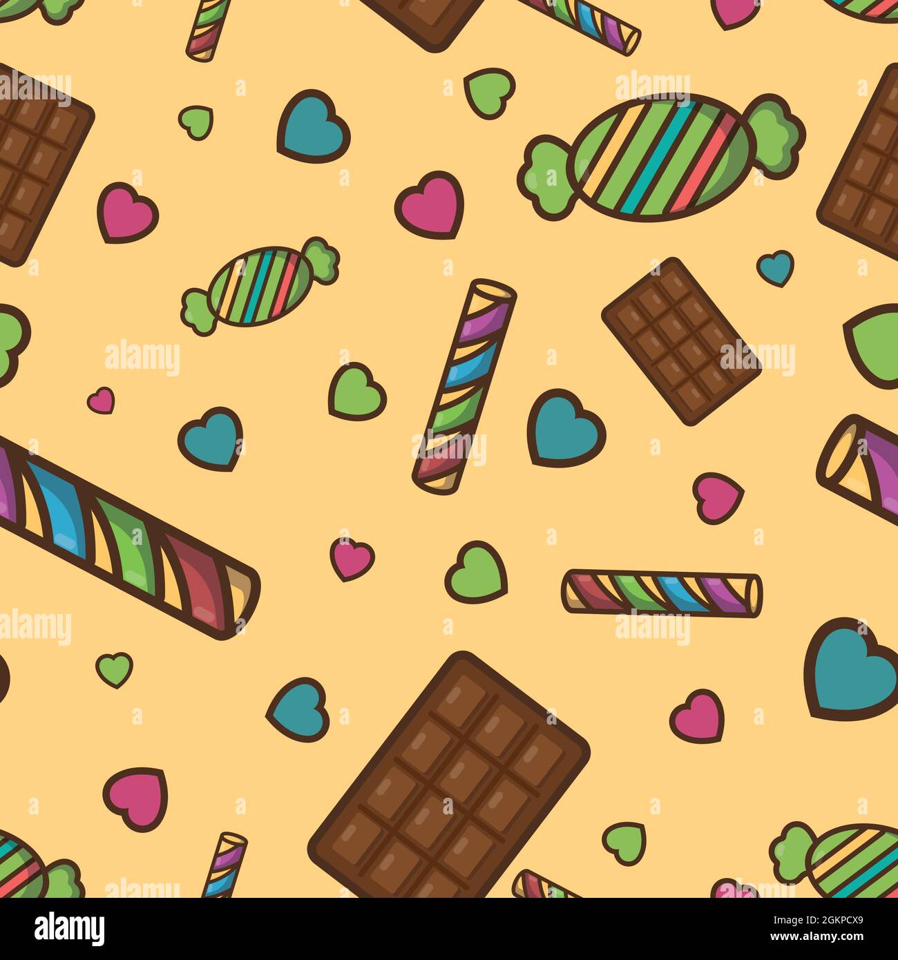 Colored retro background pattern with candies and chocolates Stock ...