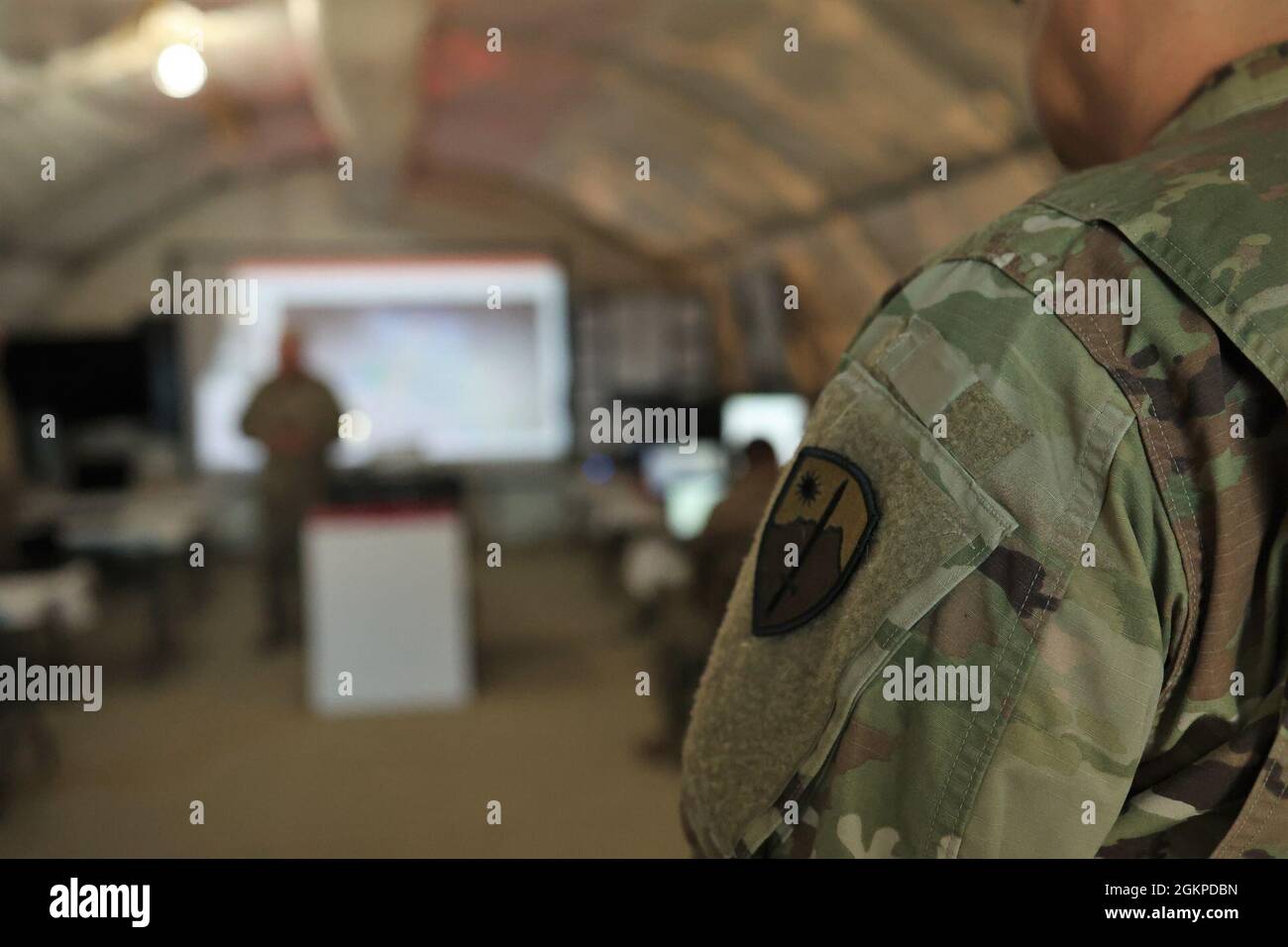 California State Guard Soldiers gather to listen in to the daily ...