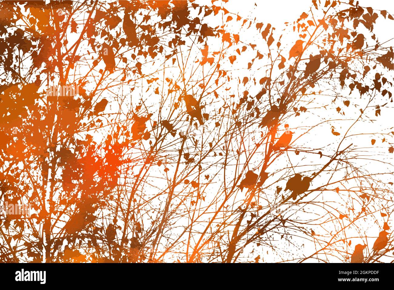 A tree with flying Orange birds. Autumn tree. Vector illustration Stock ...