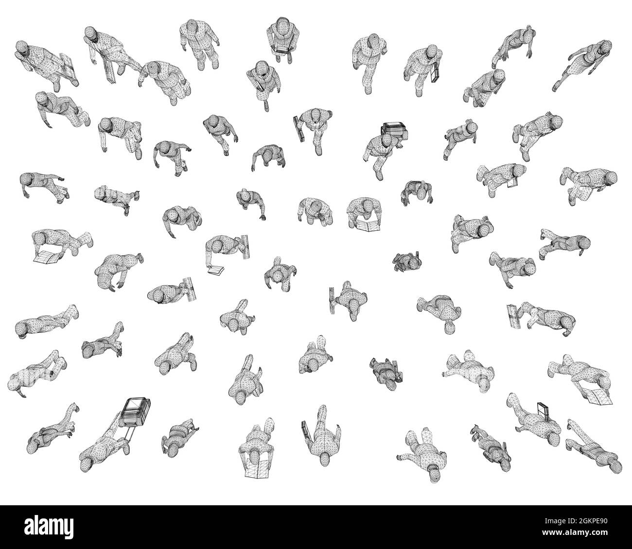 Wireframes of people go, stand in different poses isolated on white ...