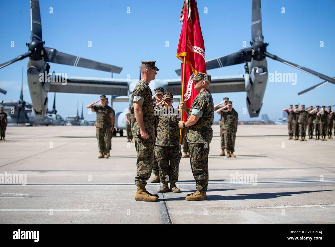 U.S. Marine Corps Lt. Col. Bradley Fessler (right), the outgoing ...