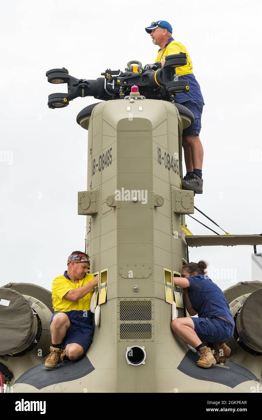 Boeing Defence Australia maintenance team members prepare the rear ...