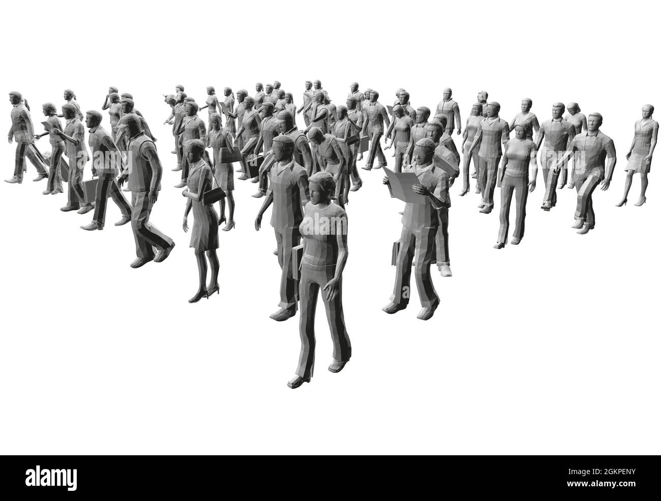 Polygonal people are walking, standing in different poses. Isometric ...