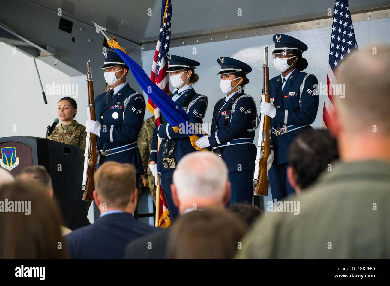 U.S. Air Force honor guard members post the Colors during the 926th ...