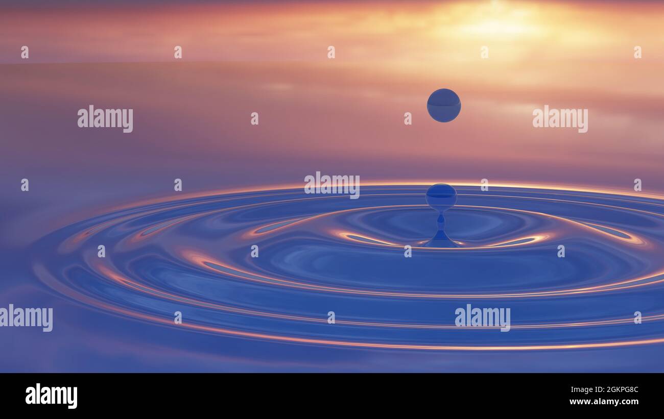 Concept or conceptual blue liquid drop falling in water on background ...