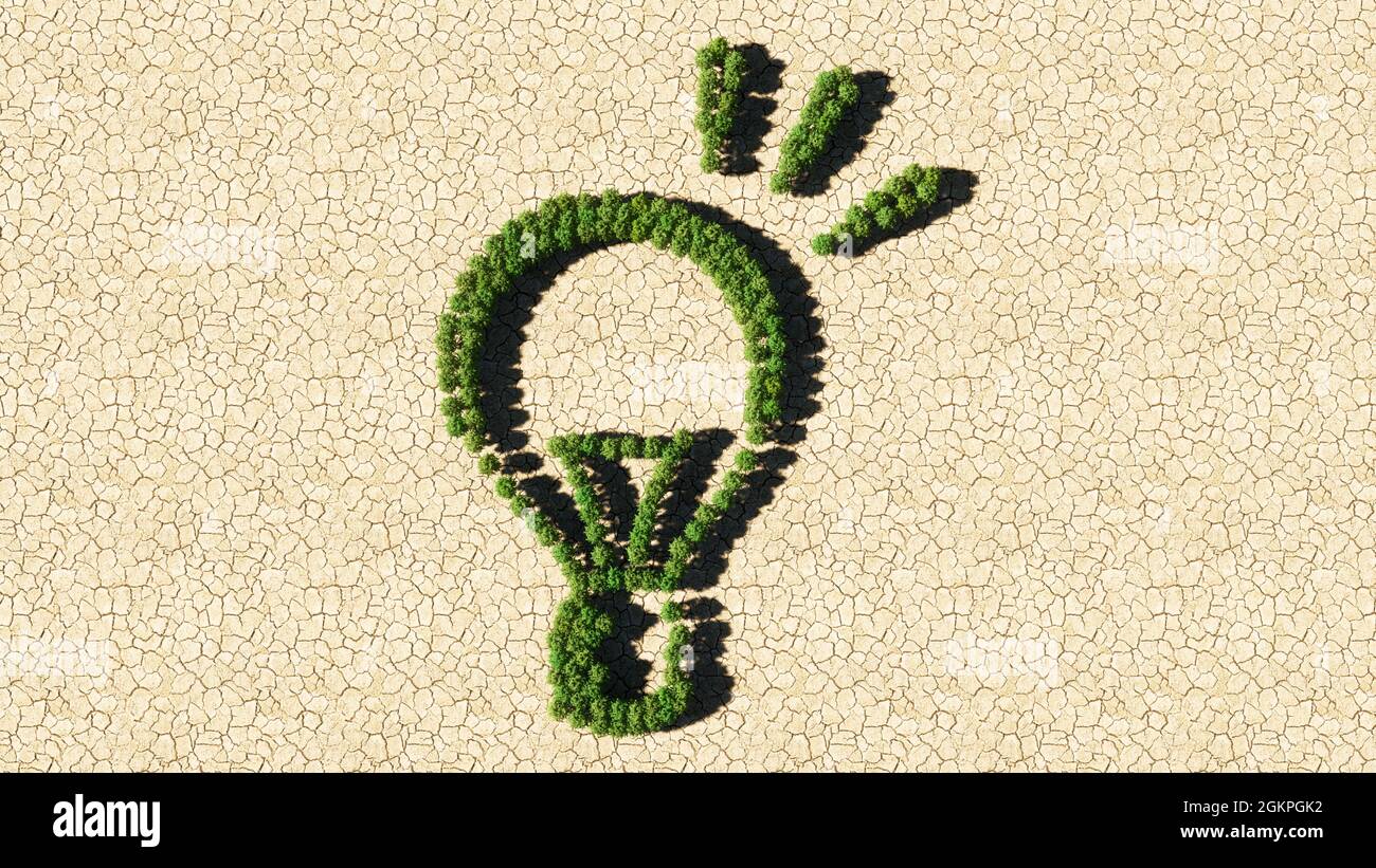 Concept or conceptual group of green forest tree on dry ground ...