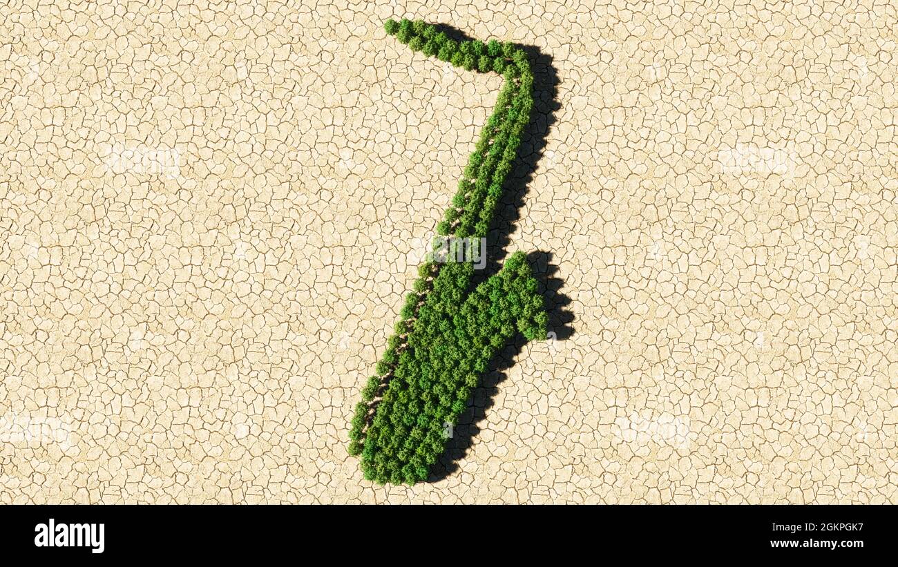 Concept or conceptual group of green forest tree on dry ground ...
