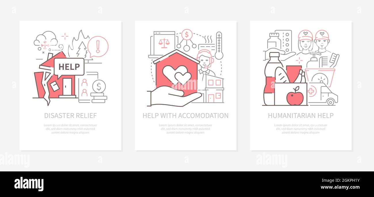 Help and support - three banners in lines design style on white ...