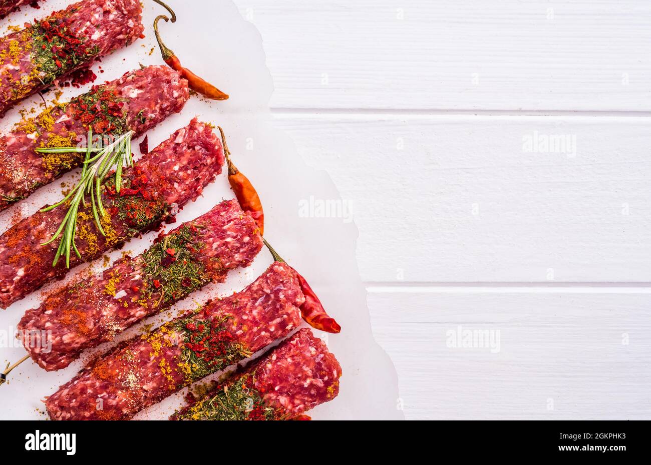 Raw kebab with spices Stock Photo - Alamy