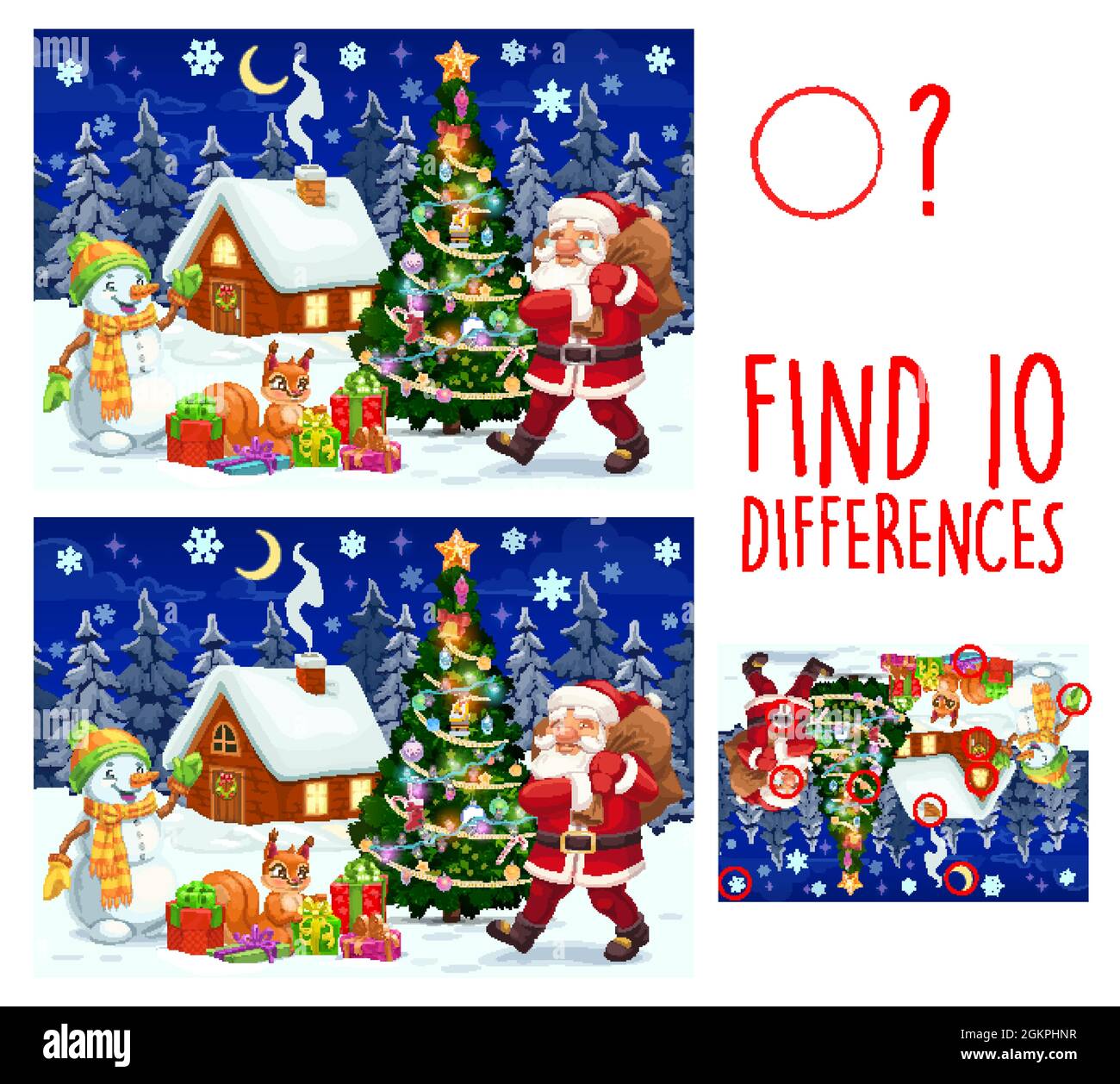 Kids game find ten differences. Vector cartoon Christmas characters ...
