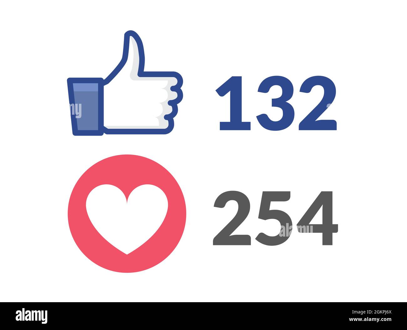 Thumbs up like social network heart icon. New likes number appreciation ...