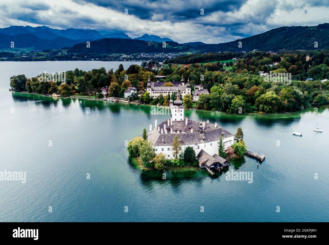 Aerial of the castle orth in lake traun hi-res stock photography and ...