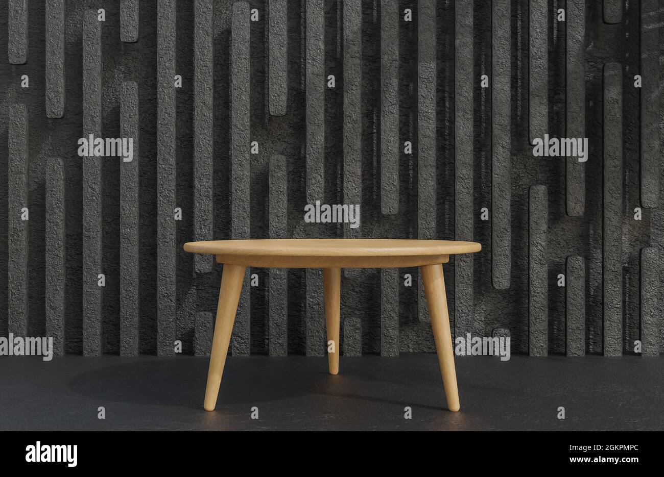 Wooden table podium for product presentation on Black concrete wall ...