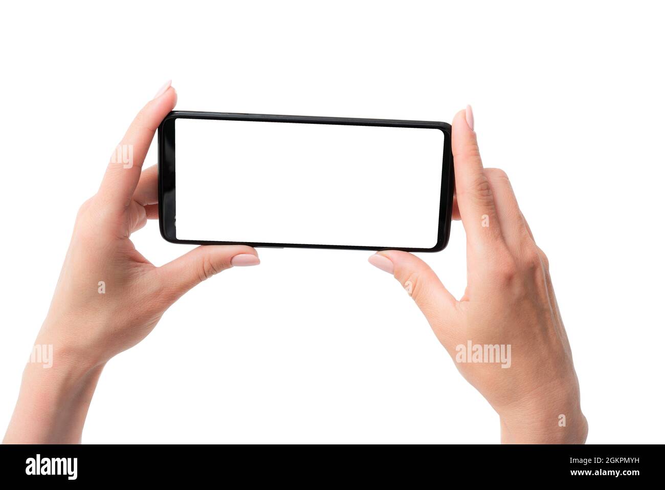 Template of modern smartphone in hands for your design Stock Photo - Alamy