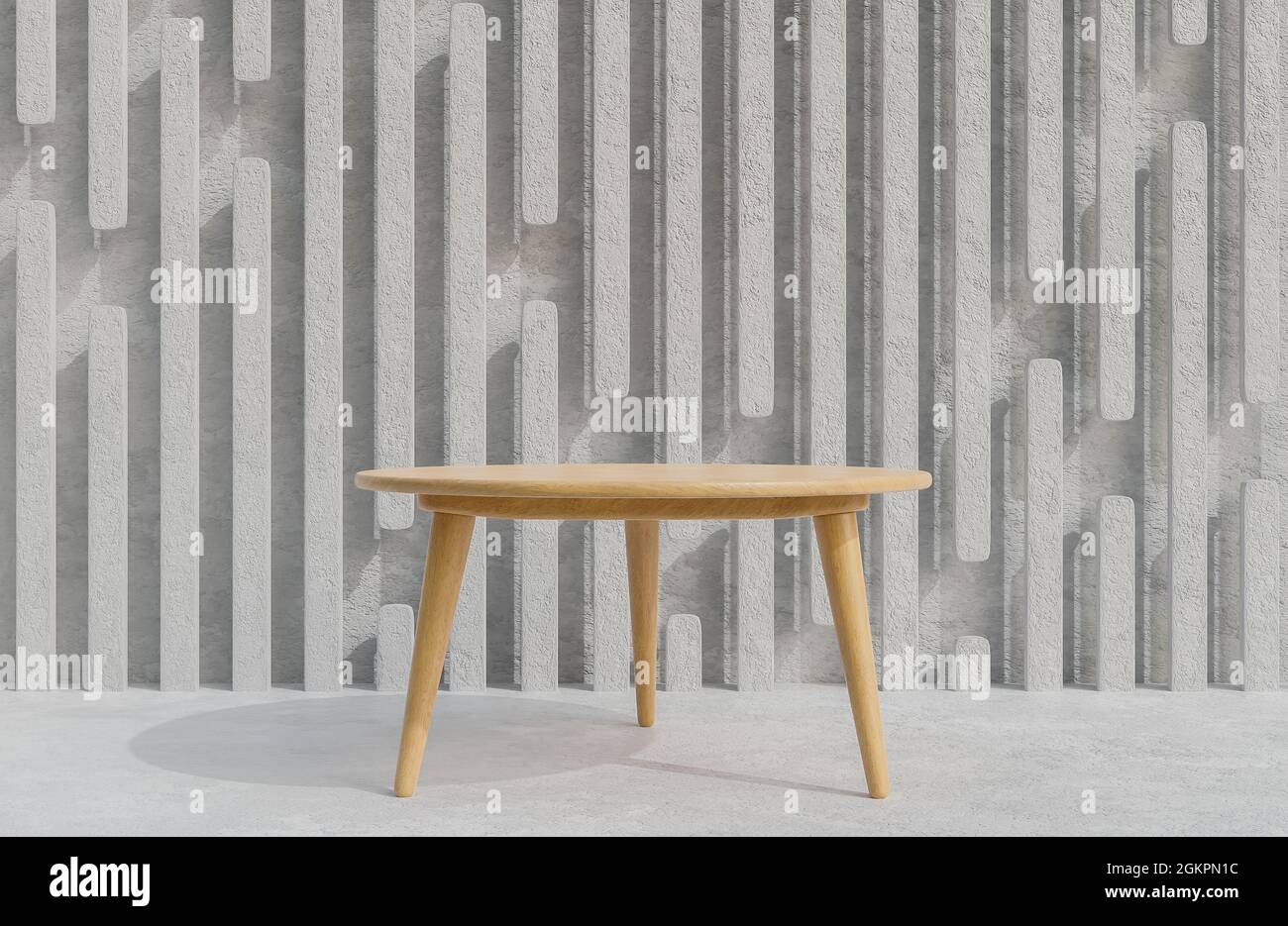 Wooden table podium for product presentation on concrete wall ...