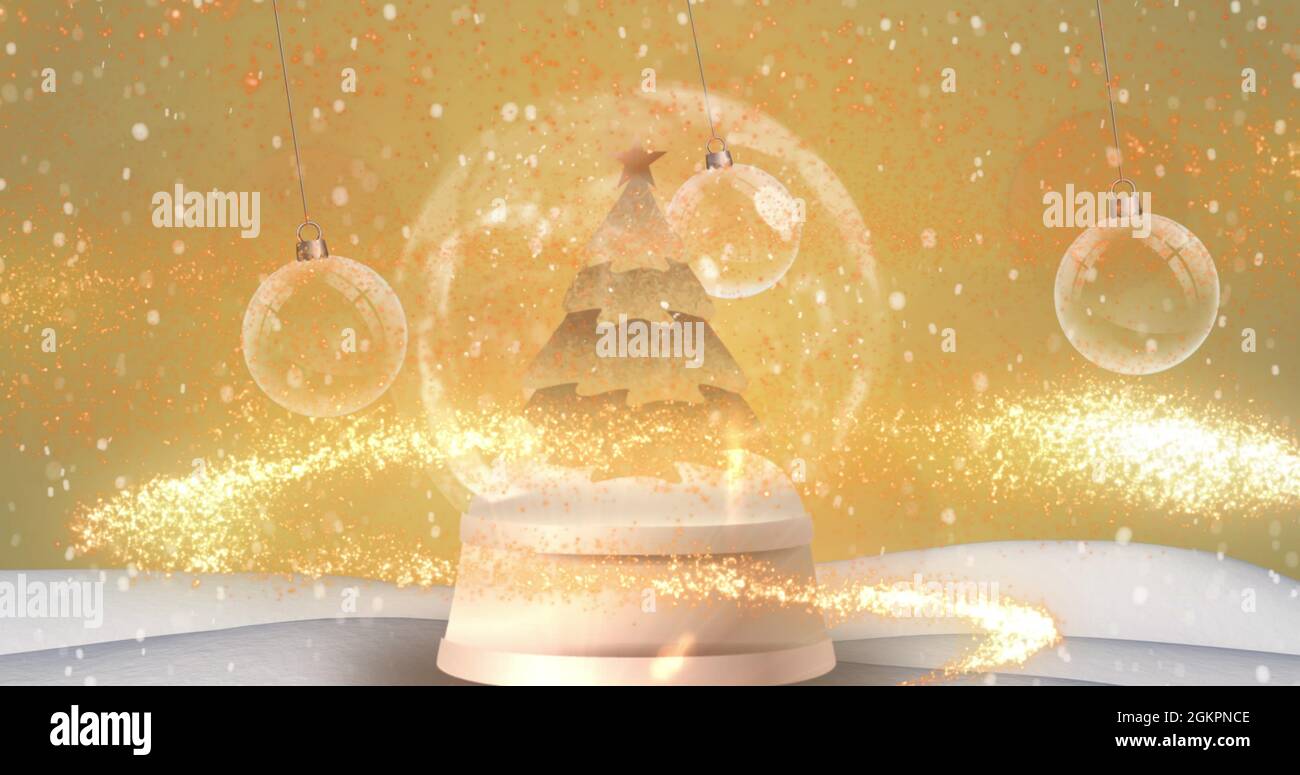 Digital image of snow falling over shooting star spinning around ...