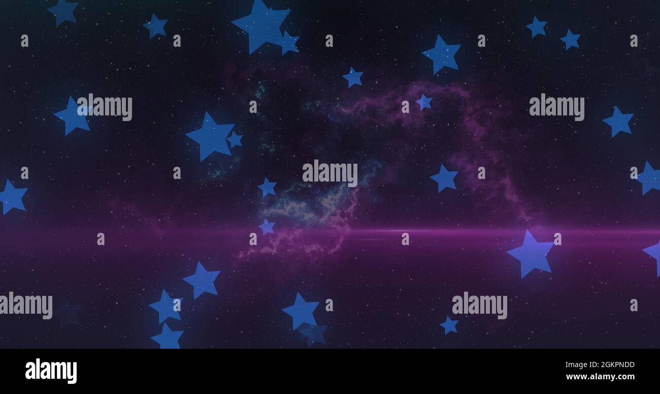 Image of multiple blue stars moving on night sky with clouds in the ...