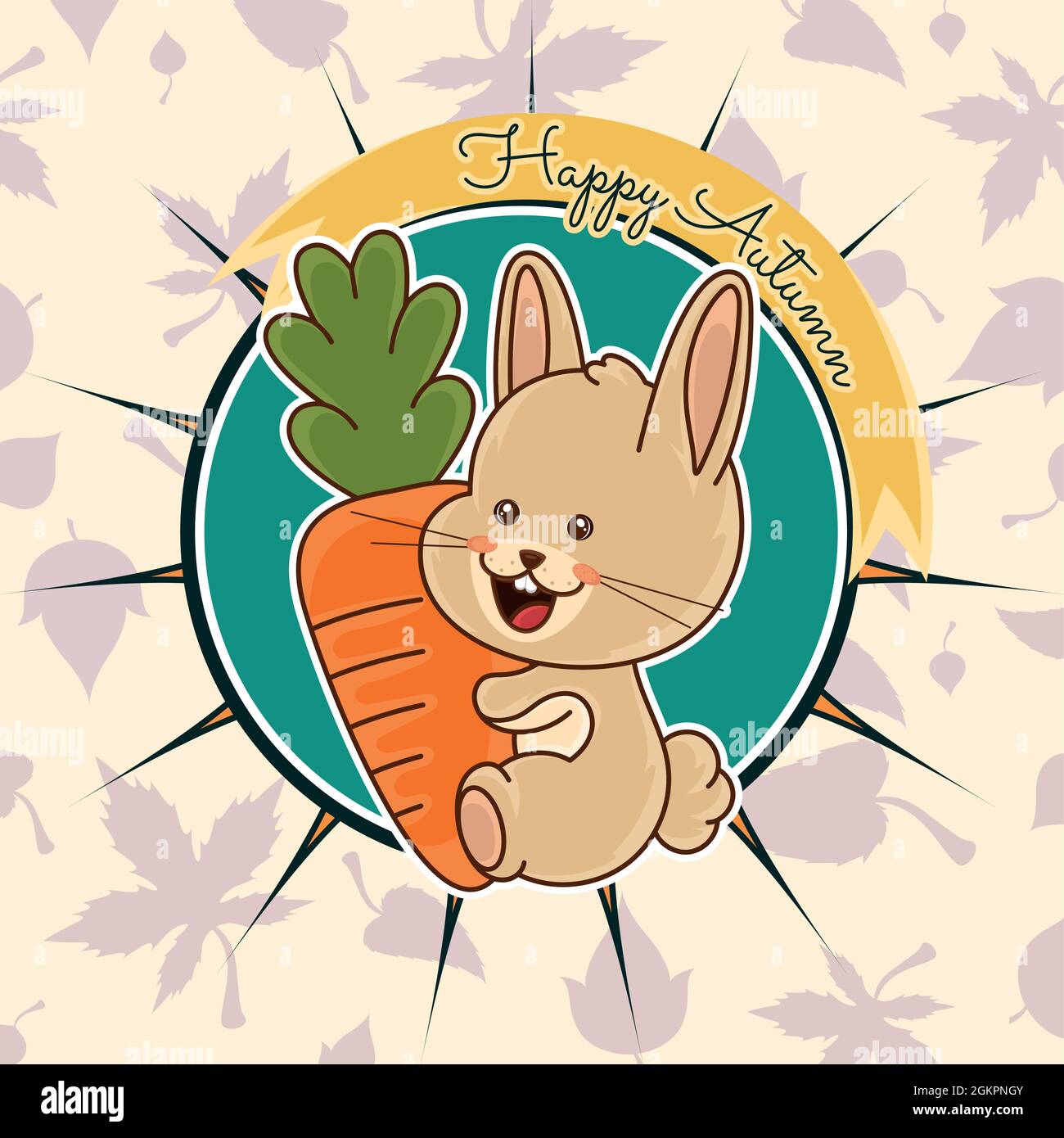 Happy rabbit hugging a giant carrot Happy autumn image Stock Vector ...