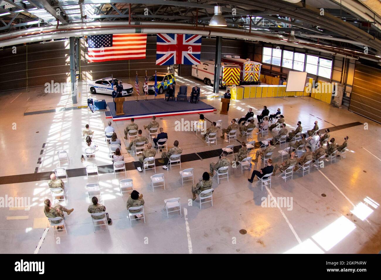 U.S. Air Force Lt. Col. Brian Mack, 423rd Security Forces Squadron outgoing commander, speaks ...