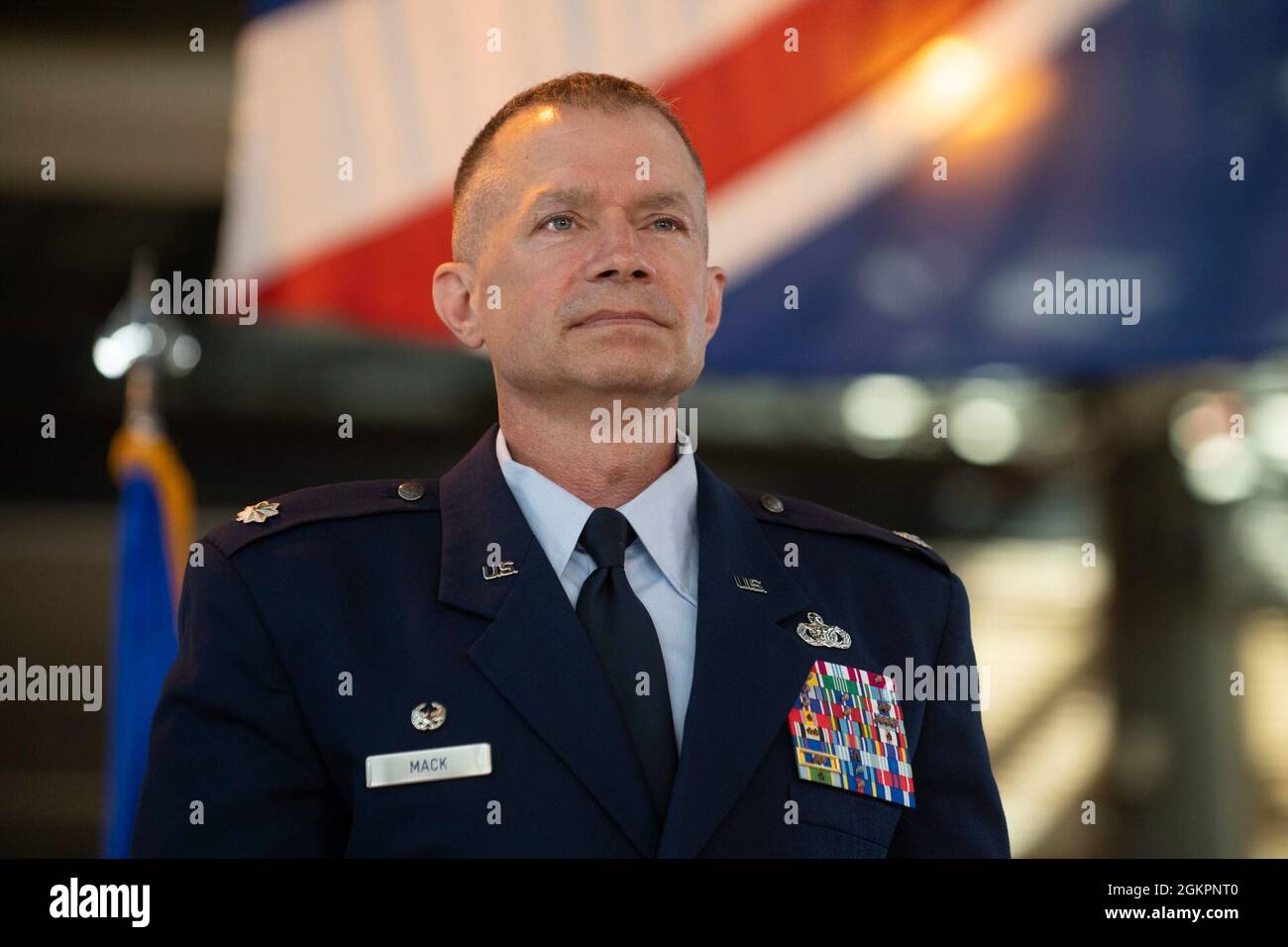 U.S. Air Force Lt. Col. Brian Mack, 423rd Security Forces Squadron outgoing commander ...