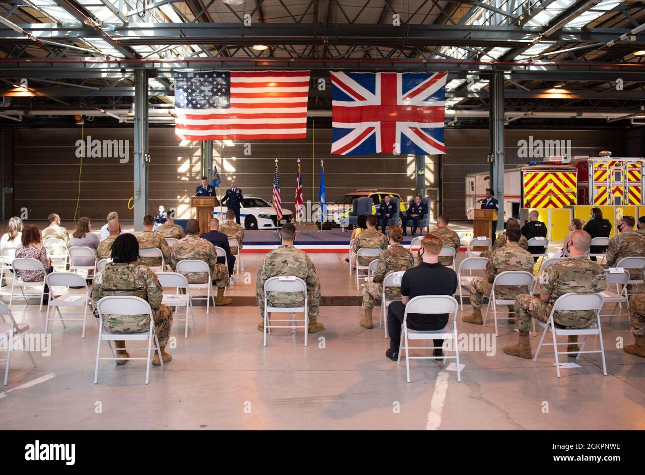 U.S. Air Force Col. Richard Martin, 423rd Air Base Group commander, speaks during a 423rd ...